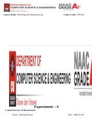 Worksheet Docx Course Name Modeling And Simulation Lab Course Code Csp Experiment