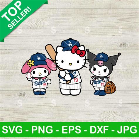 Hello Kitty Friend La Dodgers Baseball Team Svg Kitty Kuromi My Melody Mlb Uniform Svg Sanrio