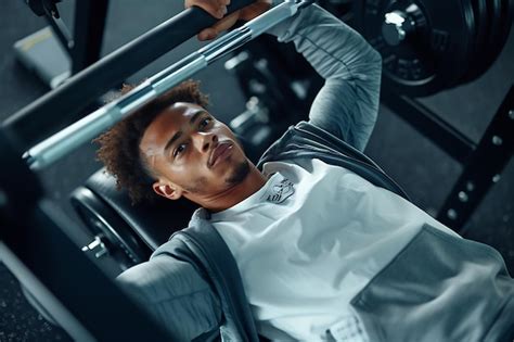 Premium Photo Man Doing Bench Press Gym