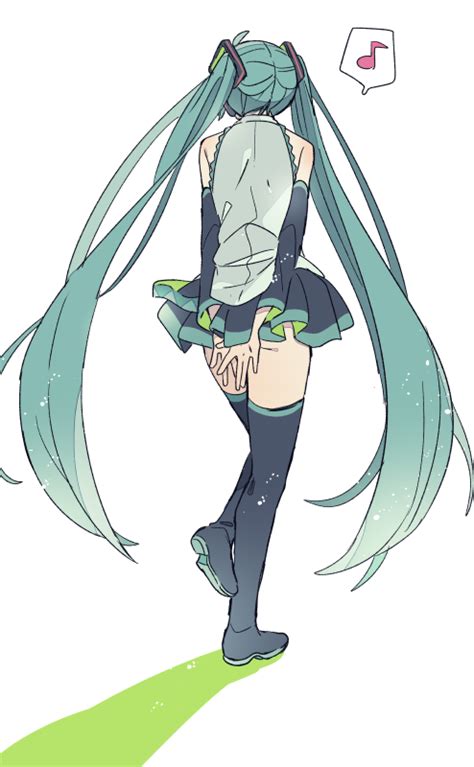Safebooru 1girl Aqua Belt Aqua Hair Arms Behind Back Ass Bare