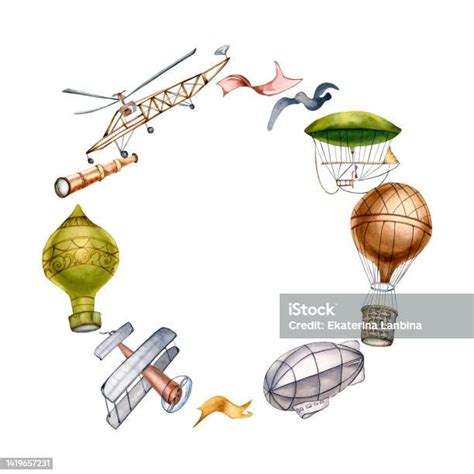 흰색 배경에 고립 된 복고풍 운송 수채화 그림의 원형 프레임 0명에 대한 스톡 벡터 아트 및 기타 이미지 0명 갈색 고정됨 Istock