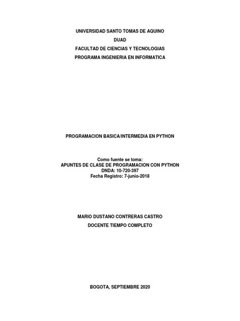 Programacion Basica Intermedia En Python Usta Pdf Python Lenguaje De Programación