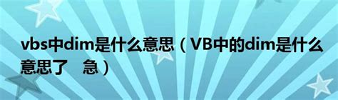 vbs中dim是什么意思（vb中的dim是什么意思了 急） 新讯网