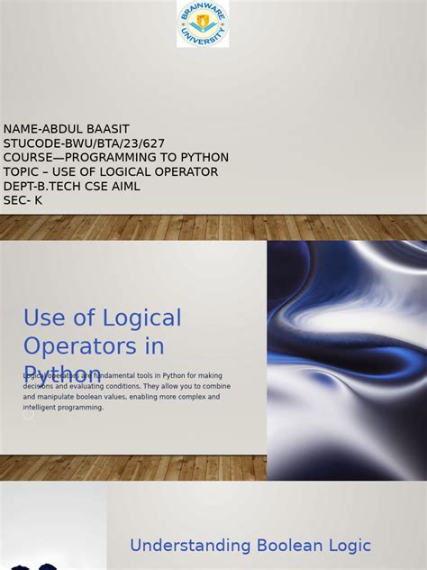 Use Of Logical Operators In Python Pdf Computing Mathematics