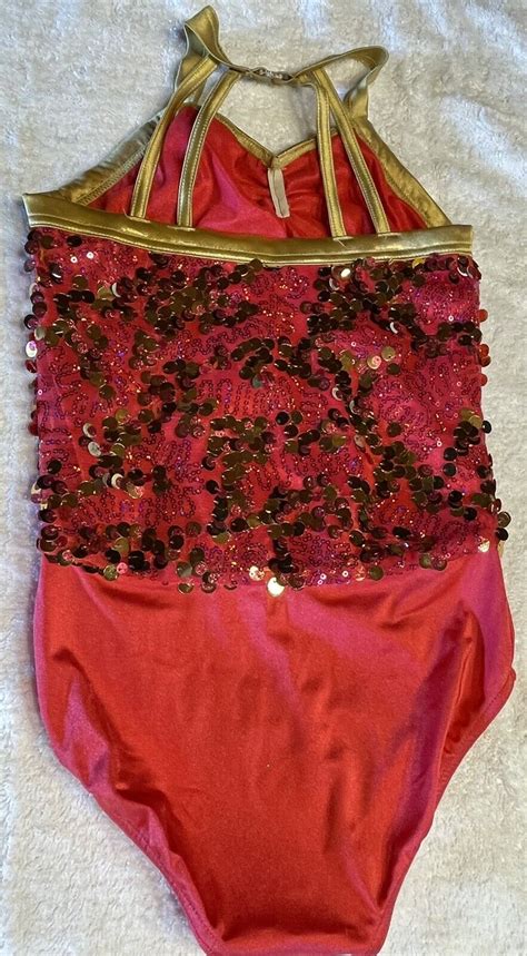 Weissman Dance Coral Gold Leotard Costume Small 11123 Gem