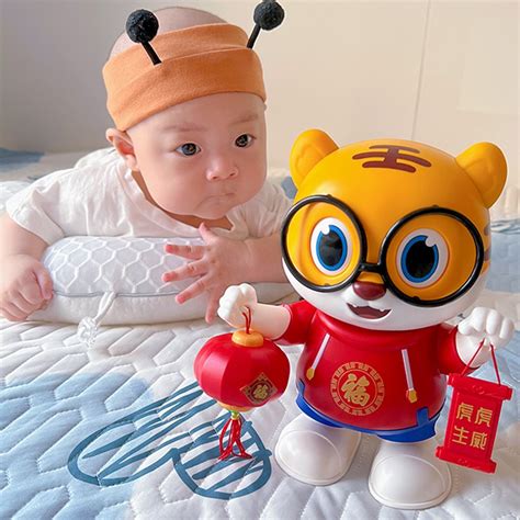 婴儿玩具益智跳舞老虎练习抬头训练早教宝宝新生0 3个月一2岁哄娃 虎窝淘