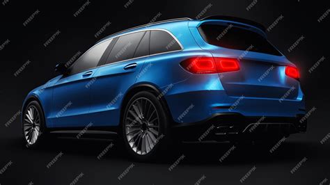 고가의 초고속 스포츠 Suv 자동차는 고속도로의 도시와 경마장에서 검은색 격리된 배경 3d 렌더링에 있는 파란색 자동차의 3d