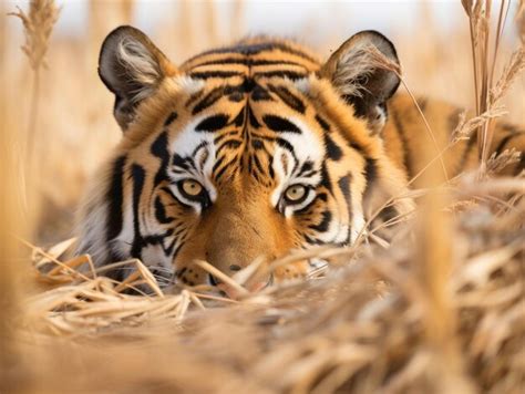 Premium Ai Image Tiger Hiding In Tall Grass