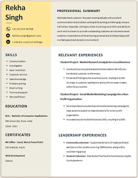 Fresher Best Resume Format