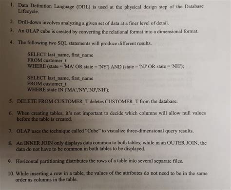 Solved 1 Data Definition Language Ddl Is Used At The