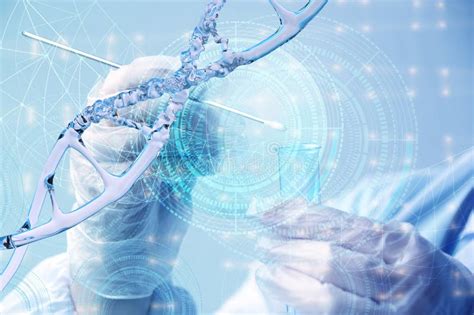 Human Dna Structure Scientist Doctor Holds Laboratory Test Tube And Does Test Of Biological