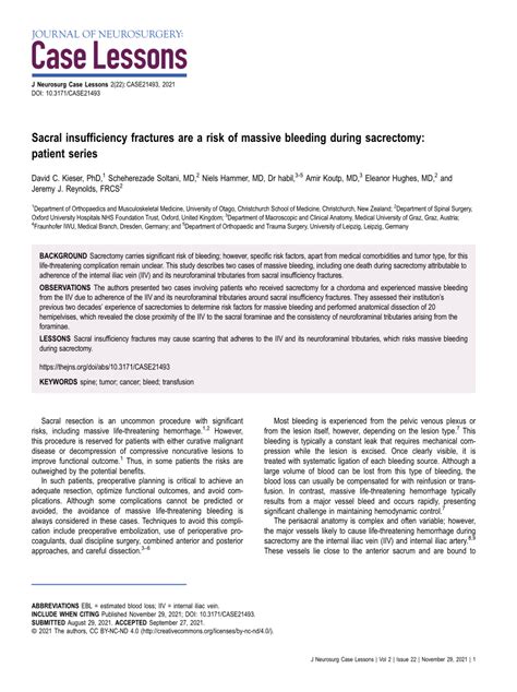 Pdf Sacral Insufficiency Fractures Are A Risk Of Massive Bleeding During Sacrectomy Patient