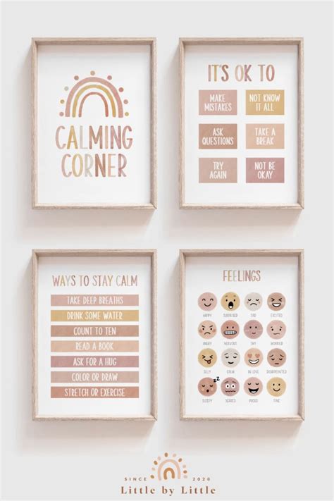 Set Of 4 Calming Corner Prints Boho Watercolor Calming Techniques
