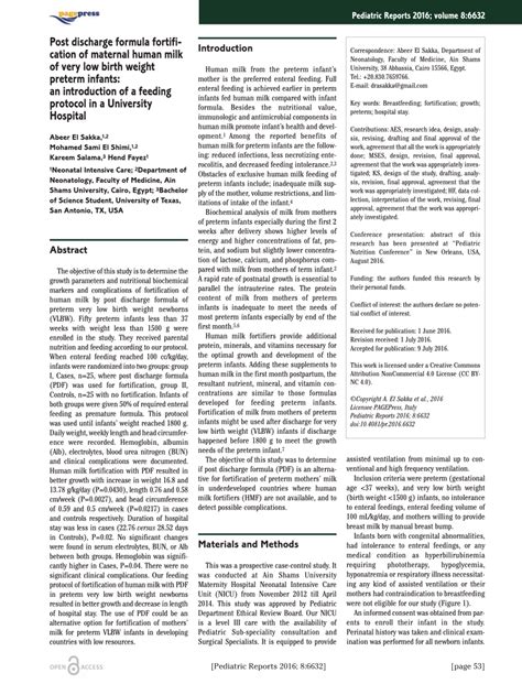 Pdf Post Discharge Formula Fortification Of Maternal Human Milk Of