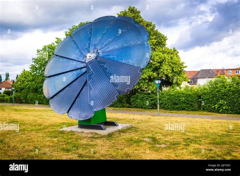 Rotating Solar Panel In Flower Shape In City Park Photovoltaic Alternative Electricity Source
