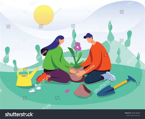 Tree Planting Concept Illustration Man Woman Stock Vector Royalty Free Shutterstock