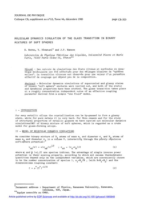 Pdf Molecular Dynamics Simulation Of The Glass Transition In Binary
