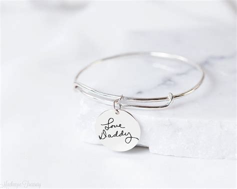 Custom Handwriting Bracelet Engraved Signature Disc Bracelet Etsy