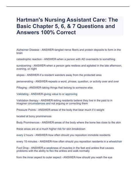 Hartman S Nursing Assistant Care The Basic Chapter Questions