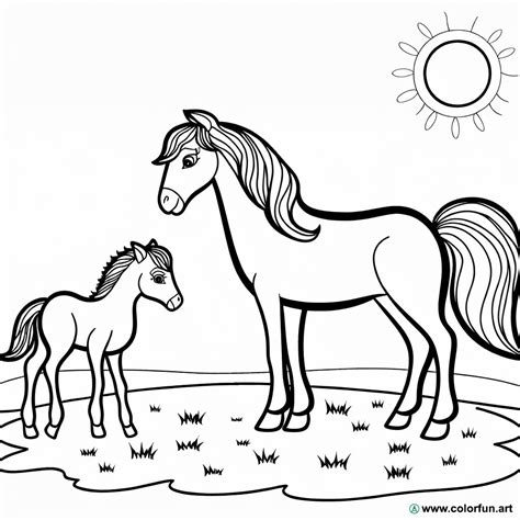 Coloriage d une jument et d un poulain à Télécharger ou à Imprimer