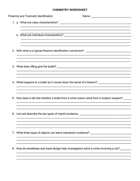 Firearms And Toolmark Id Worksheet Forensic Science