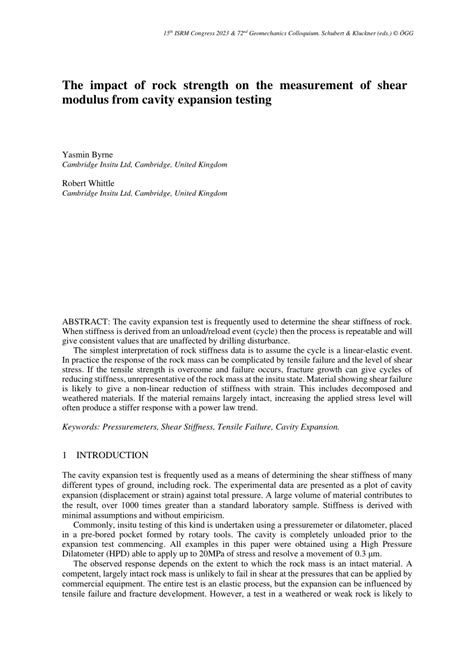 Pdf The Impact Of Rock Strength On The Measurement Of Shear Modulus
