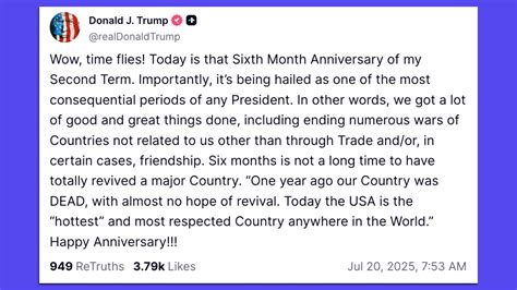 Trump Touts Us As Most Respected Country As He Marks Six Months In Office