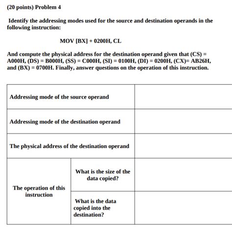 20 Points Problem 4 Identify The Addressing Modes