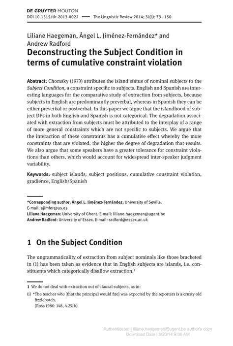 Pdf Deconstructing The Subject Condition In Terms Of Cumulative