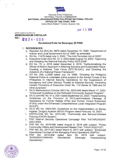 Pnp Mc 2024 006 Revitalized Pulis Sa Barangay R Psb Pdf