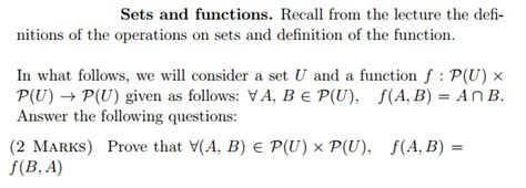 Solved Sets And Function Recall From The Lecture The