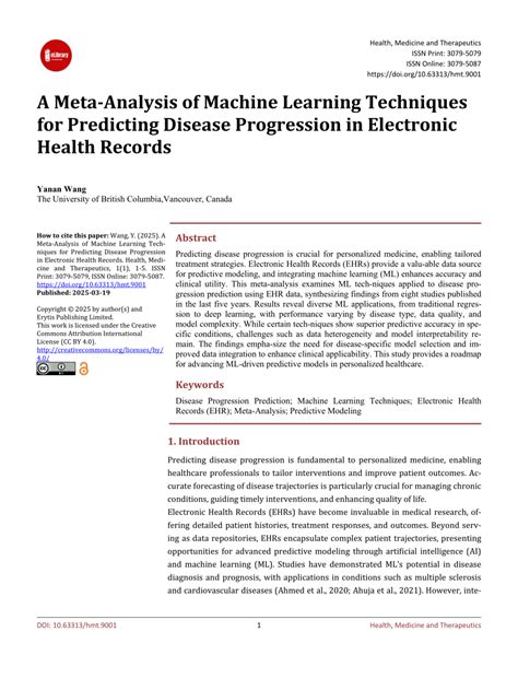 Pdf A Meta Analysis Of Machine Learning Techniques For Predicting Disease Progression In