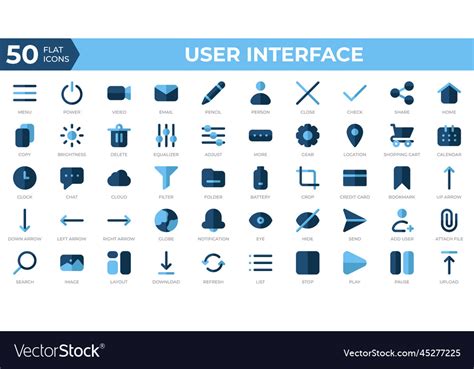 Set Of 50 User Interface Icons In Flat Style Menu Vector Image