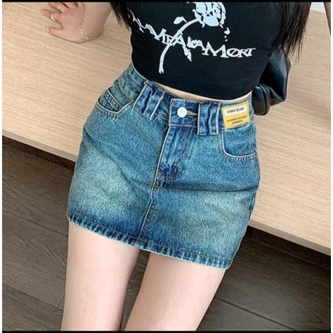 Jual Rok Jeans Pendek Wanita Jumbo Mini Kekinian Korean Style Skirt