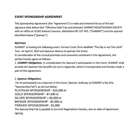 FREE 15 Sample Sponsorship Agreement Templates In PDF MS Word