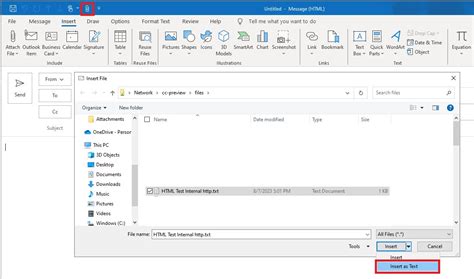 Insert As Text Missing When Adding An Attachment To An Email Microsoft Qanda