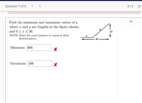 Solved Question 7 Of 8 072 Edit Find The Minimum And Maximum Chegg Com