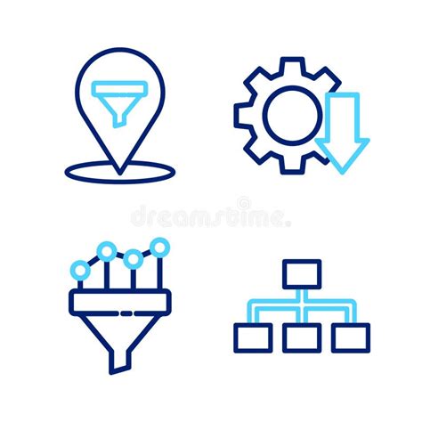 Set Line Hierarchy Organogram Chart Sales Funnel With Cost Reduction
