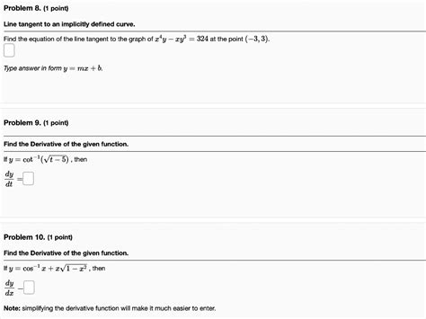 solved problem 8 1 point line tangent to an implicitly