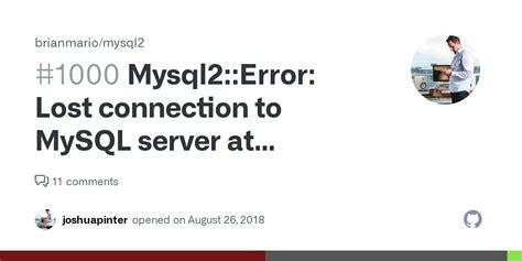 Mysql2error Lost Connection To Mysql Server At Reading Initial