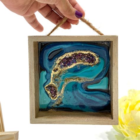 Peacock Inspired Geode Shadow Box Mamota Creative