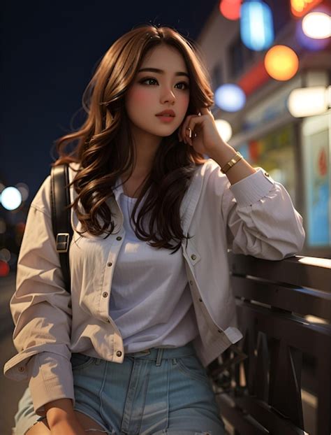 Premium Ai Image Girl Sitting On Sideway