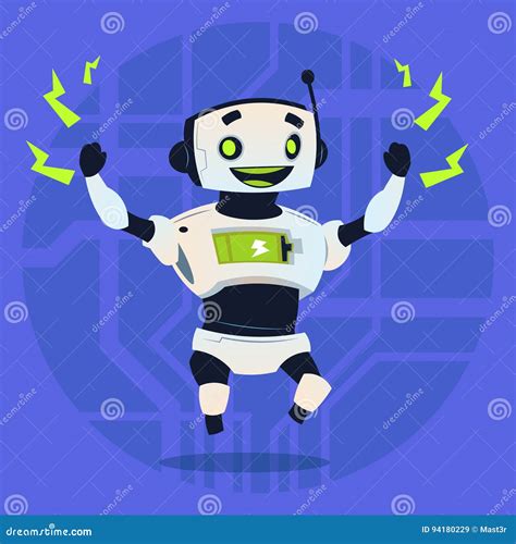 Cute Robot Happy Smiling Full Battery Charge Modern Artificial Intelligence Technology Concept