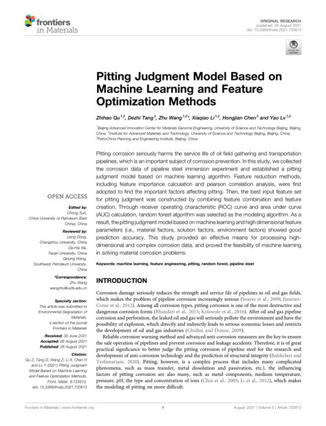 Pdf Pitting Judgment Model Based On Machine Learning And Feature
