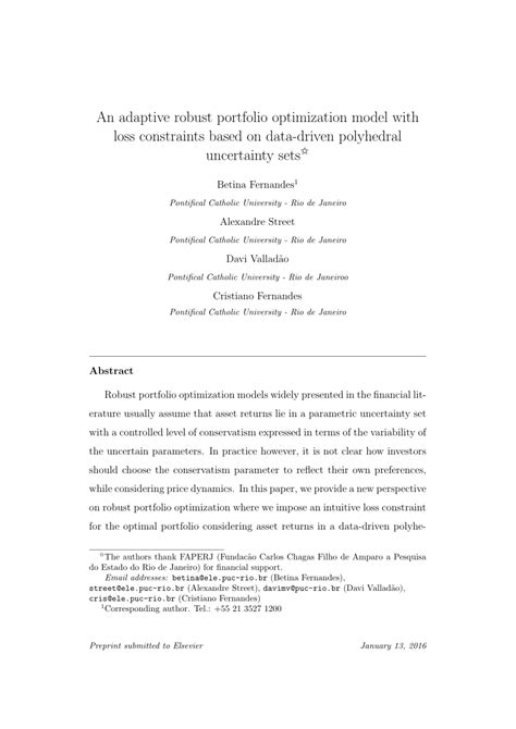 Pdf An Adaptive Robust Portfolio Optimization Model With Loss