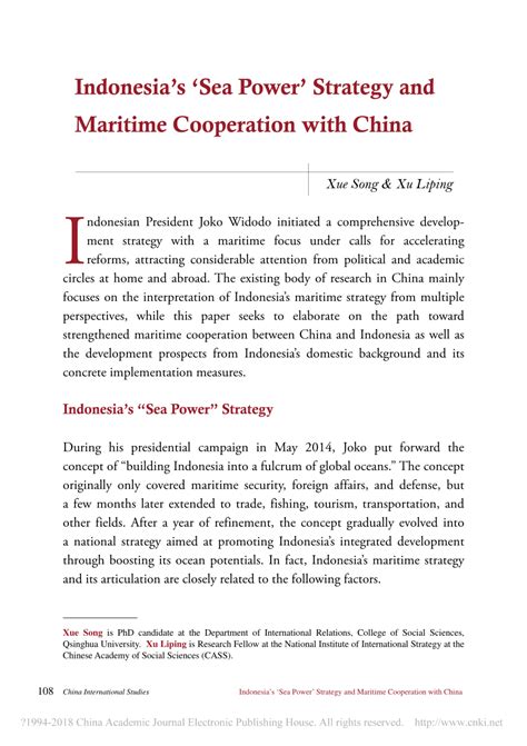 Pdf Indonesias Sea Power Strategy And Maritime Cooperation With China