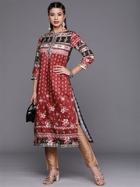 Buy Biba Women Red And Black Ethnic Motifs Printed Gotta Patti Kurta