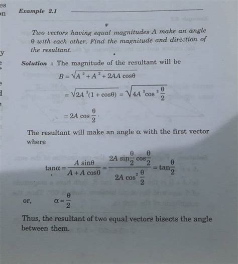 Example 2 1two Vectors Having Equal Magnitudes A Make An Angle θ With Ea