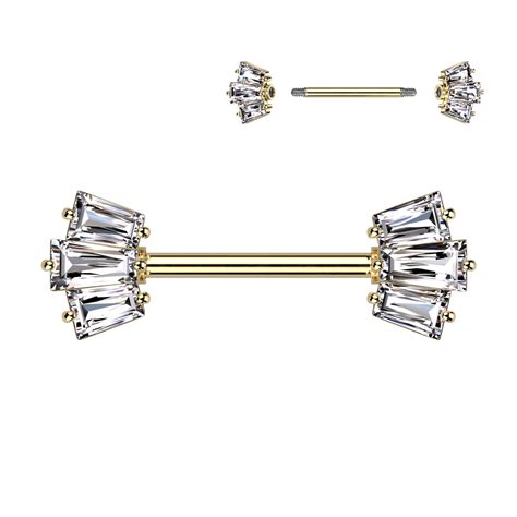 Baguette Crystal Nipple Barbell 14g Bodymods Jewelry