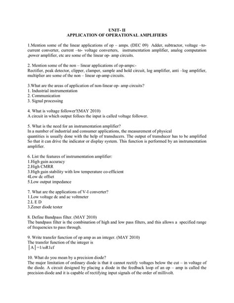 Unit Ii Application Of Operational Amplifiers 1mention